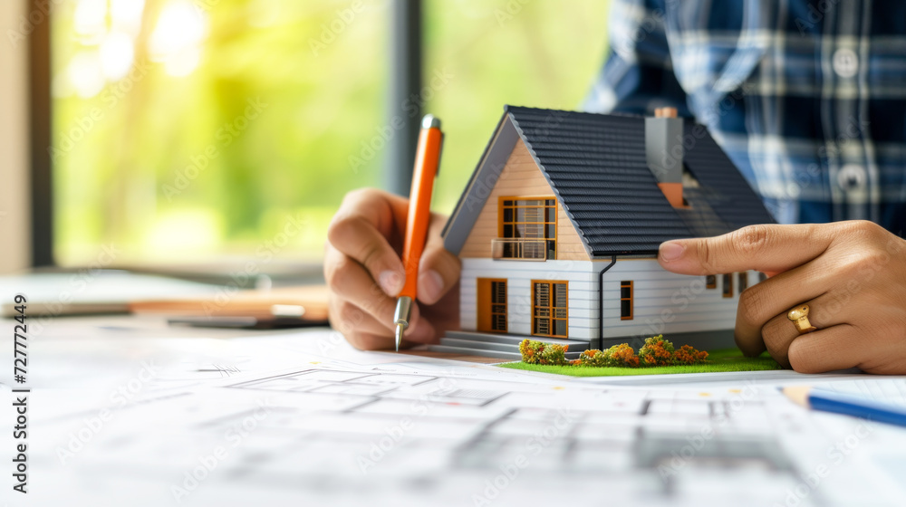 Architect Engineer Design Working on Blueprint Planning Concept ...