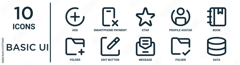 basic ui outline icon set such as thin line add, star, book, edit ...