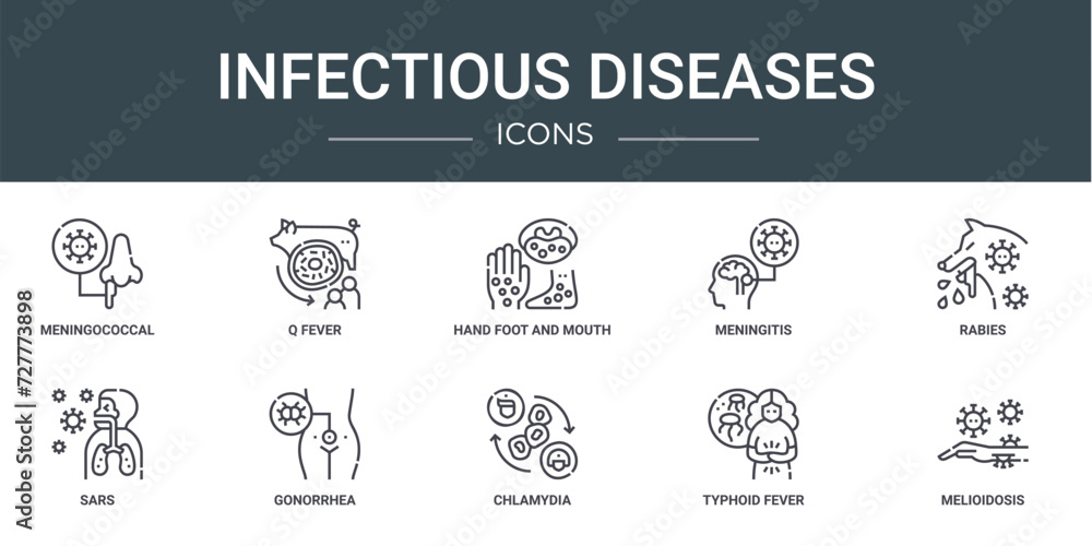 Vetor de set of 10 outline web infectious diseases icons such as ...