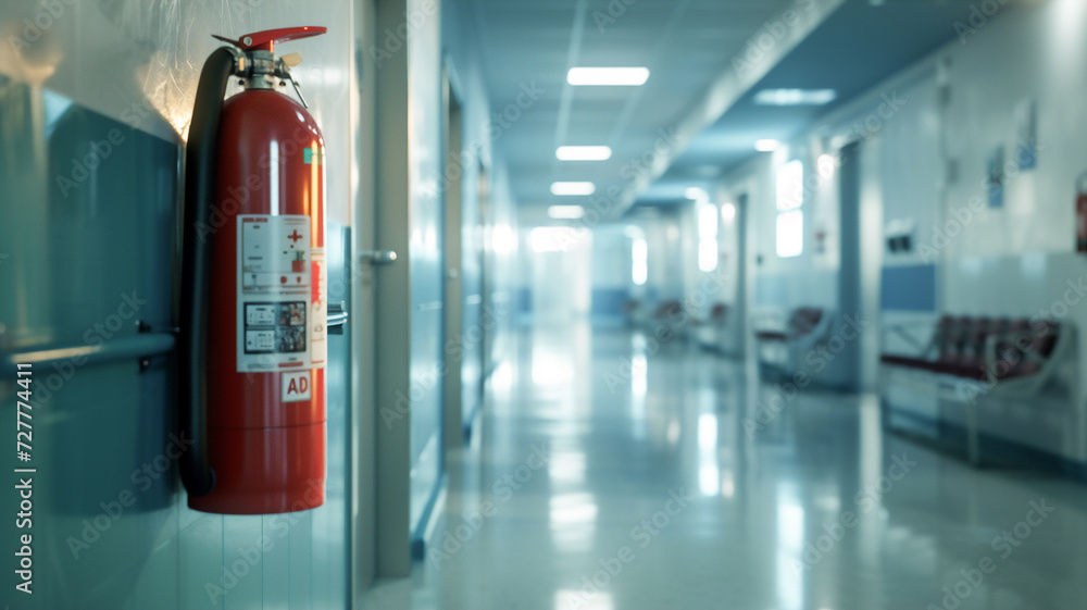 Fire extinguisher in hospital corridor .Install fire extinguisher on ...