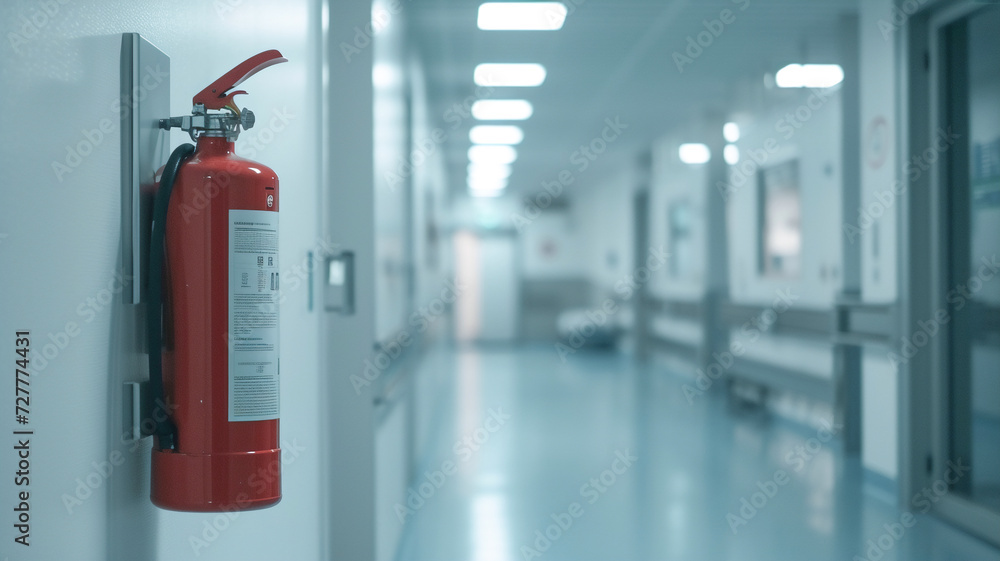 Fire extinguisher in hospital corridor .Install fire extinguisher on ...