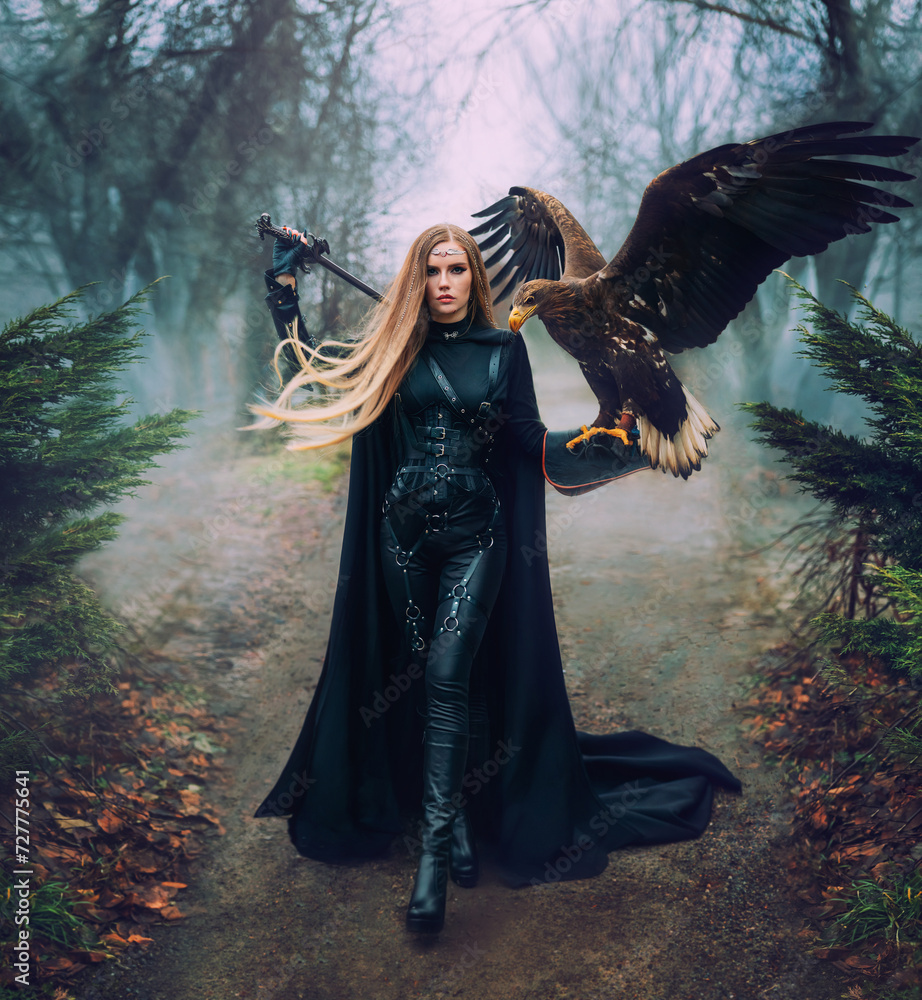 art portrait real people fantasy woman holding white-tailed eagle bird ...