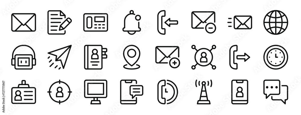 set of 24 outline web contact us icons such as mail, write, telephone ...