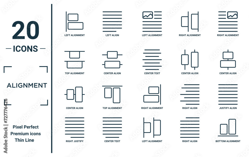 Vecteur Stock alignment linear icon set. includes thin line left ... Vecteur Stock alignment linear icon set. includes thin line left ...