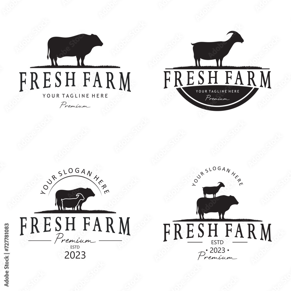 vintage organic animal farm logo premium retro silhouette for business ...
