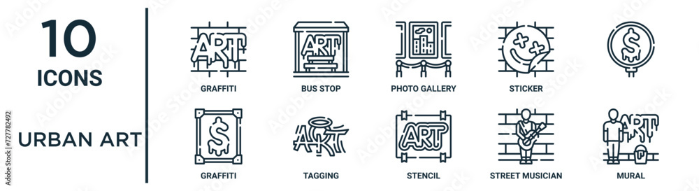 urban art outline icon set such as thin line graffiti, photo gallery ...