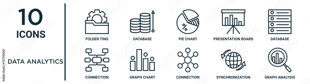 Vetor do Stock: data analytics outline icon set such as thin line folder ting, pie chart ...