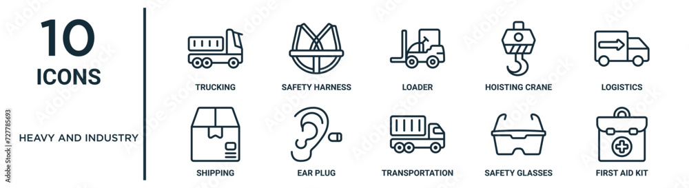 heavy and industry outline icon set such as thin line trucking, loader ...