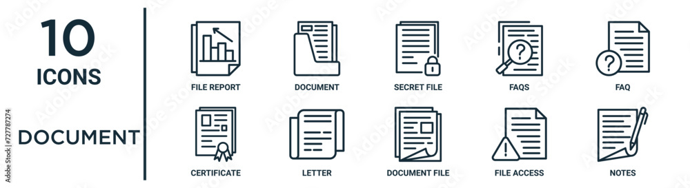 document outline icon set such as thin line file report, secret file ...