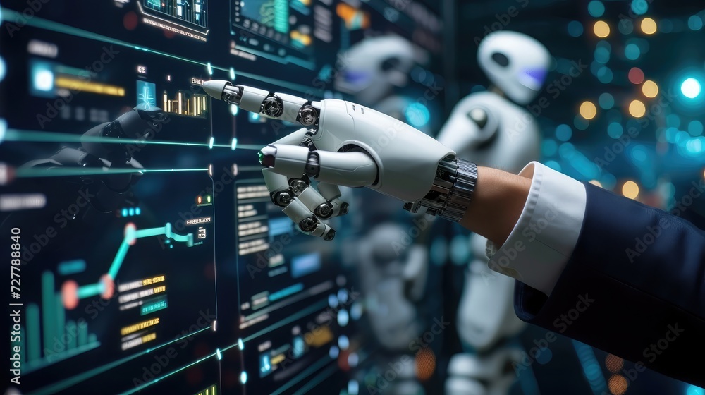 Businessman using ai robot technology for data analytics, Artificial ...