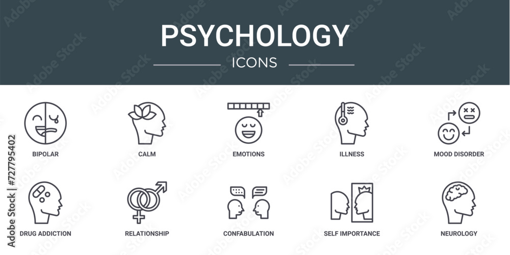 set of 10 outline web psychology icons such as bipolar, calm, emotions ... set of 10 outline web psychology icons such as bipolar, calm, emotions ...