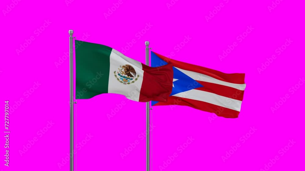 Vidéo Stock Puerto Rico and Mexico flag waving with colored chroma key ...