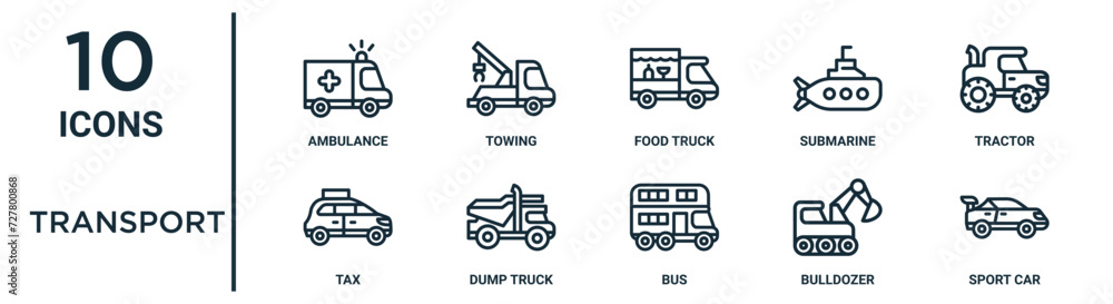 transport outline icon set such as thin line ambulance, food truck ...