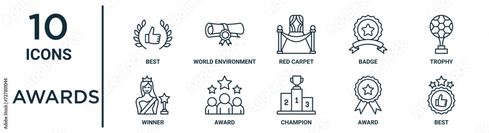 awards outline icon set such as thin line best, red carpet, trophy ...