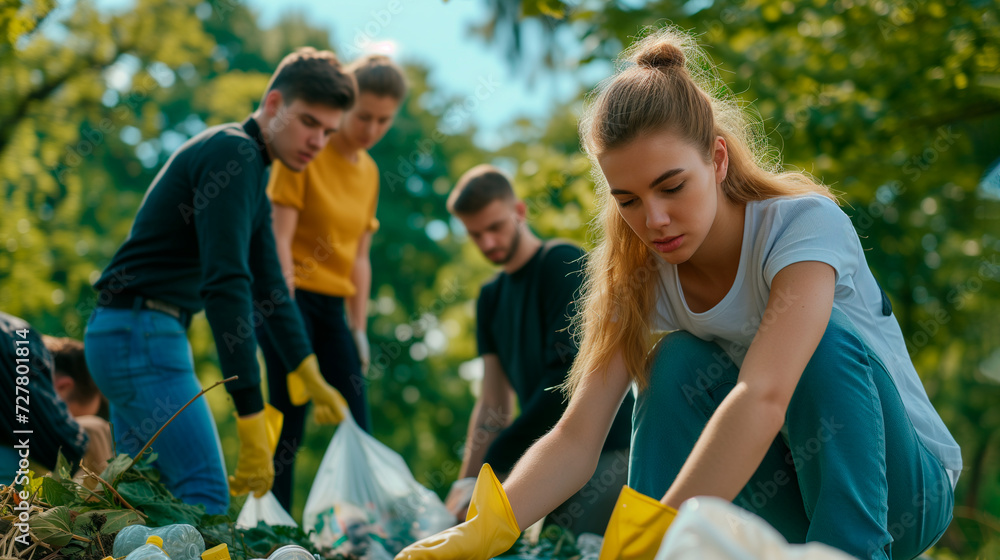 Global environmental pollution.Group of caucasian friends female and ...