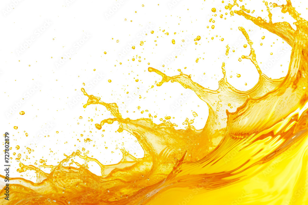 Yellow colored water splashes and drops isolated on transparent ...