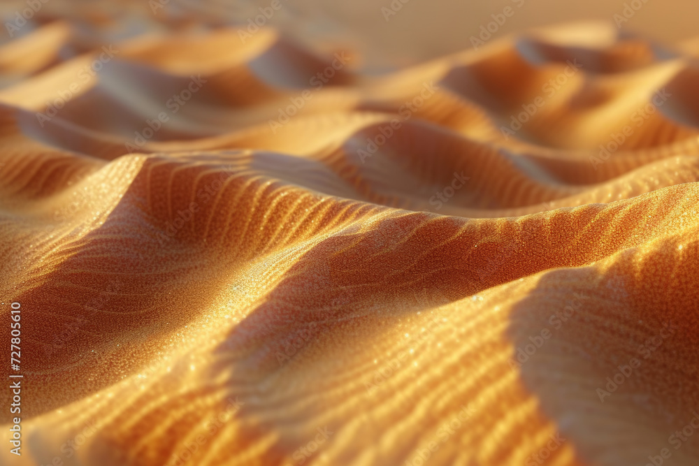 An abstract close-up of rippling sand dunes in the desert, highlighting the intricate patterns ...