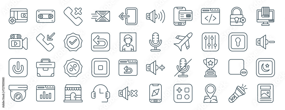 Vetor de set of 40 outline web basic ui collection. icons such as caste ...