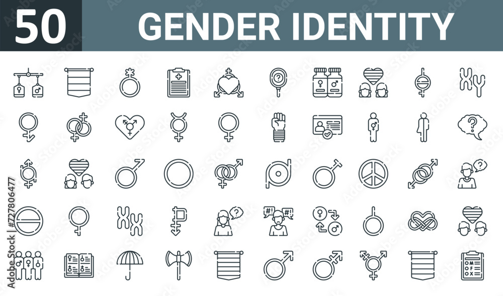 set of 50 outline web gender identity icons such as gender equality ...