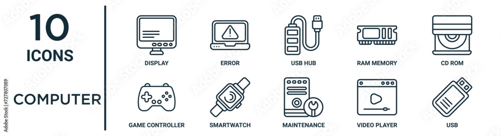 Vecteur Stock computer outline icon set such as thin line display, usb ...