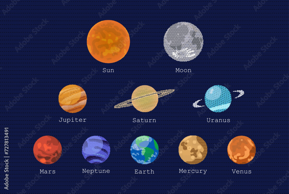 Planets of the solar system. Vector illustration of planets in 8-bit ...