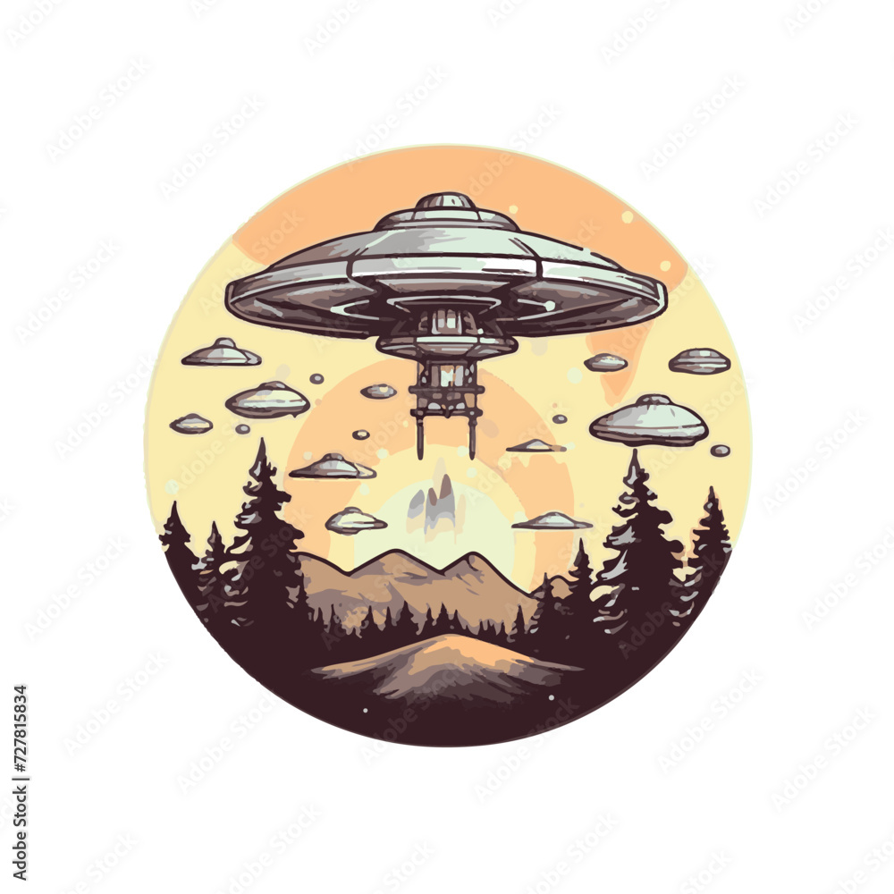 Vintage design UFO alien, ufo world, UFO day vector illustration white ...