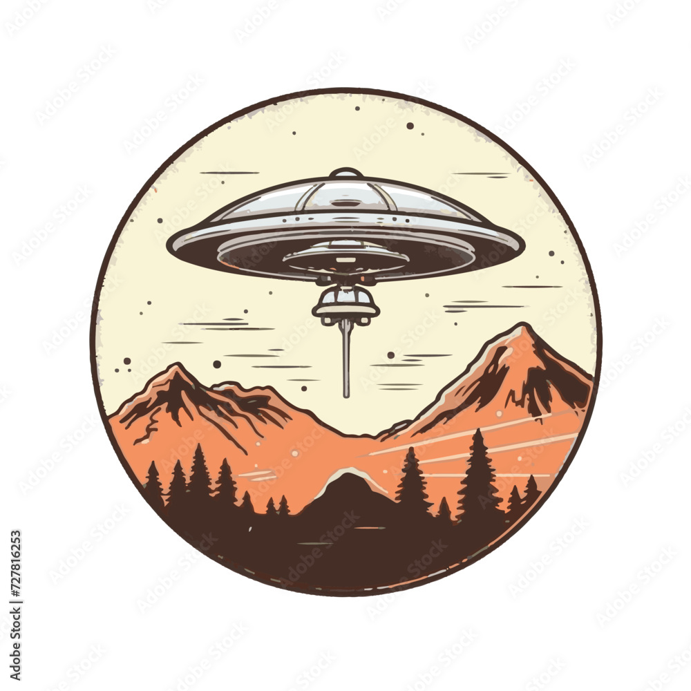 Vintage design UFO alien, ufo world, UFO day vector illustration white ...