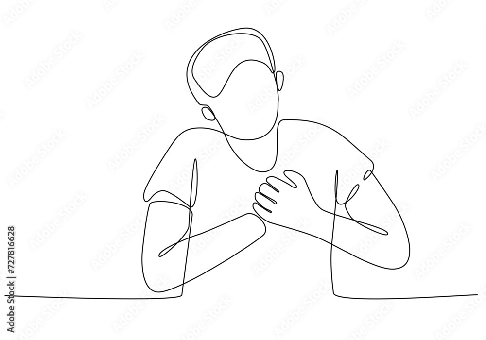 continuous line drawing of old man having heart attack isolated on ...