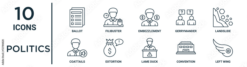 Vetor de politics outline icon set such as thin line ballot ...