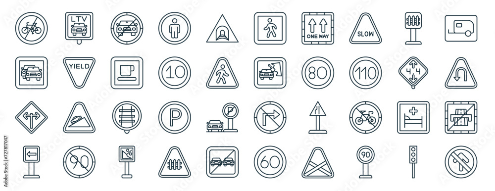 set of 40 outline web traffic signs icons such as car, accident ...