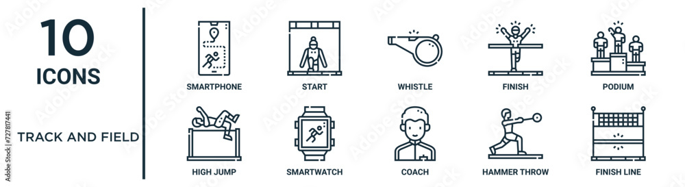 Vetor de track and field outline icon set such as thin line smartphone ...