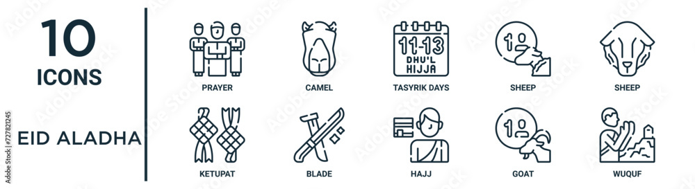 Grafika wektorowa Stock: eid aladha outline icon set such as thin line ...