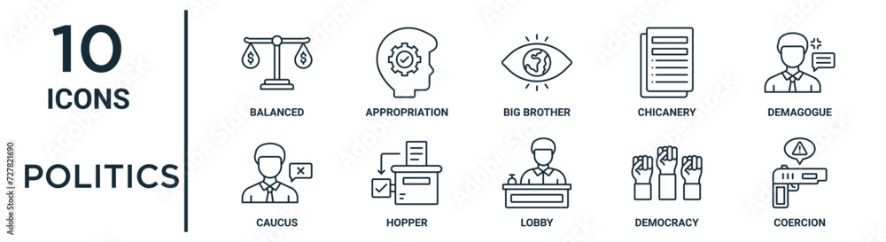 politics outline icon set such as thin line balanced, big brother ...