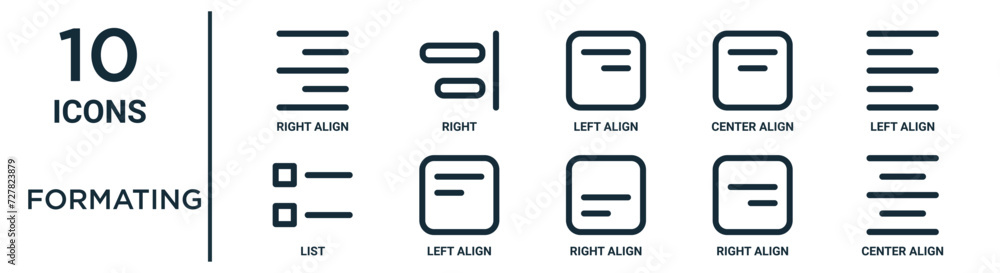 formating outline icon set such as thin line right align, left align ...