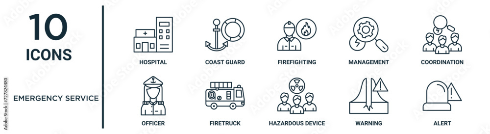 emergency service outline icon set such as thin line hospital ...