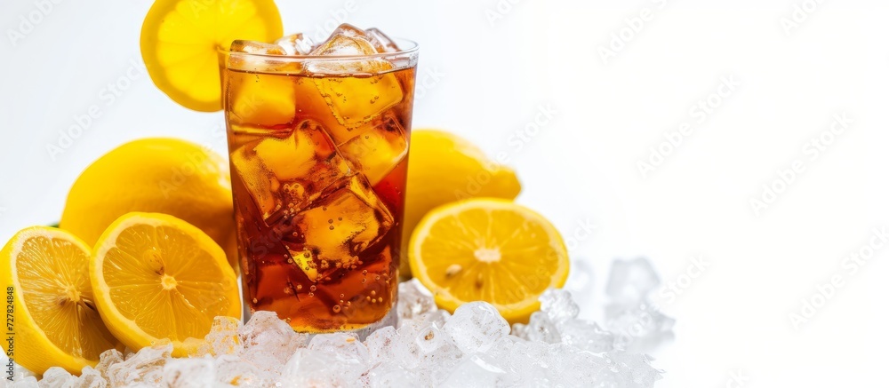 Iced Lemon Tea on an Isolated White Background - Refreshing Iced Lem Te ...