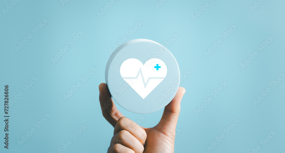 Heart shape with line of cardio gram on blue background, banner and ...