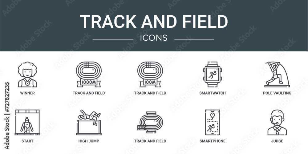 Vetor de set of 10 outline web track and field icons such as winner ...