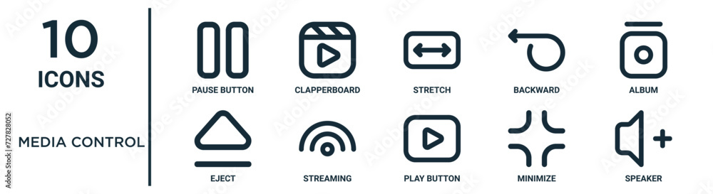 Vetor de media control outline icon set such as thin line pause button ...
