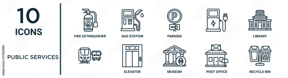 Vetor de public services outline icon set such as thin line fire ...