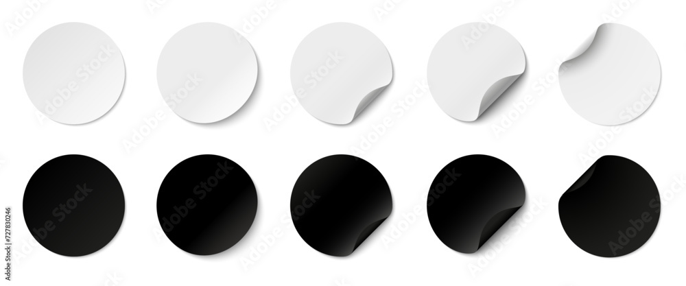 Paper stickers circle with rounded edges adhesive, white and black ...