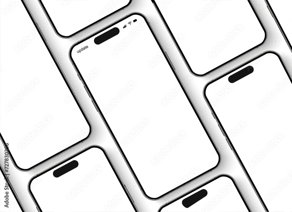 Smartphone mockup group with shadow, 3D mobile phones in a diagonal ...