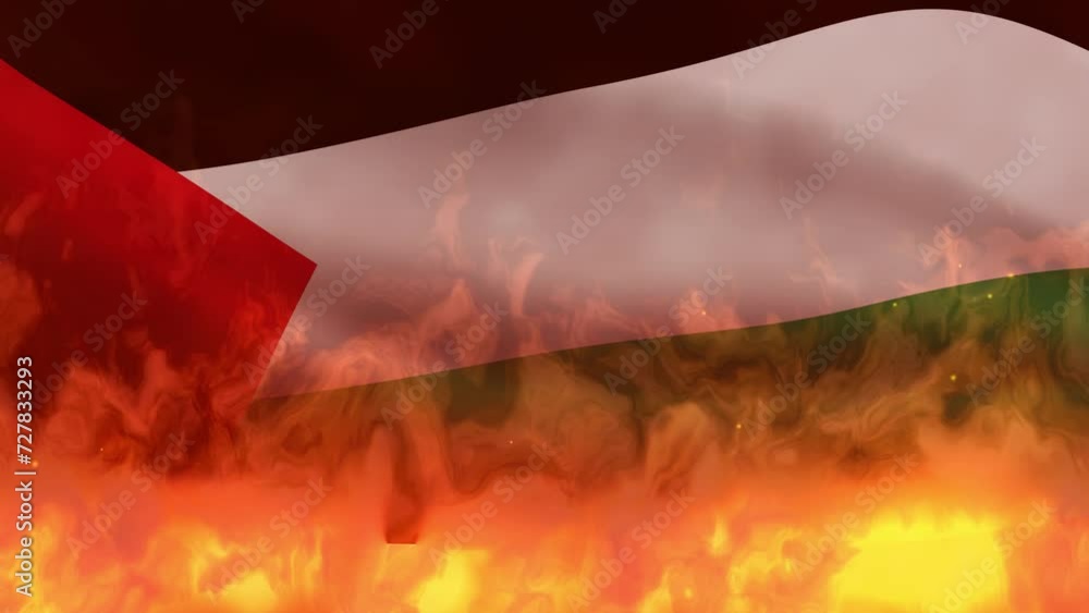 Motion graphic features the Palestinian flag gracefully waving amidst a ...
