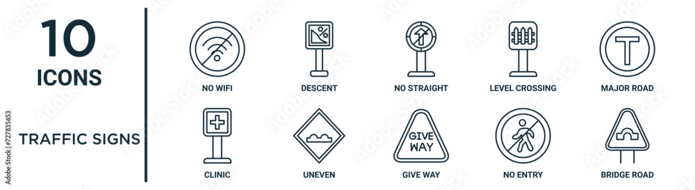 Vetor de traffic signs outline icon set such as thin line no wifi, no ...