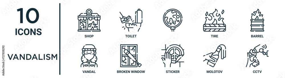 Vecteur Stock vandalism outline icon set such as thin line shop ...
