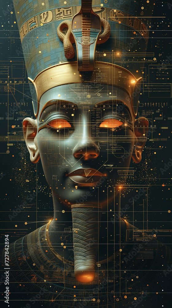 pharaoh with hieroglyphics overlay, ancient augmentation Generative AI ...