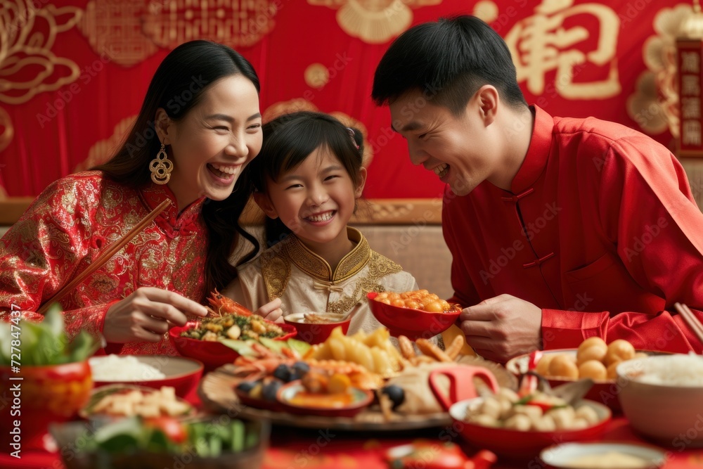 Celebrating Chinese New Year. Happy Asian Family Day parents and ...