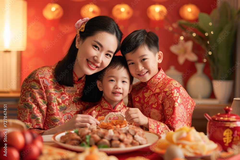 Celebrating Chinese New Year. Happy Asian Family Day parents and ...