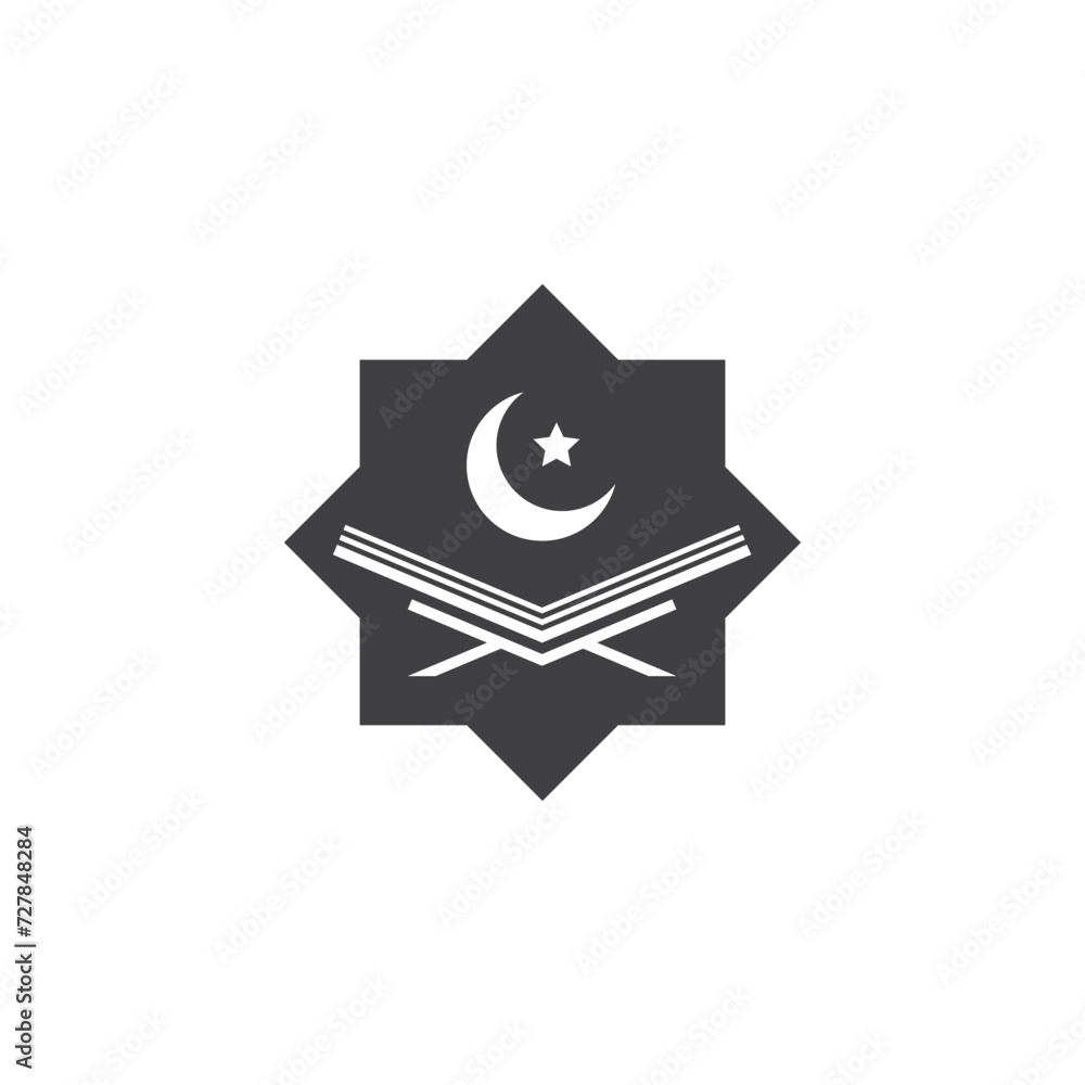 Holy book quran with crescent moon and star design illuatrstion vector ...