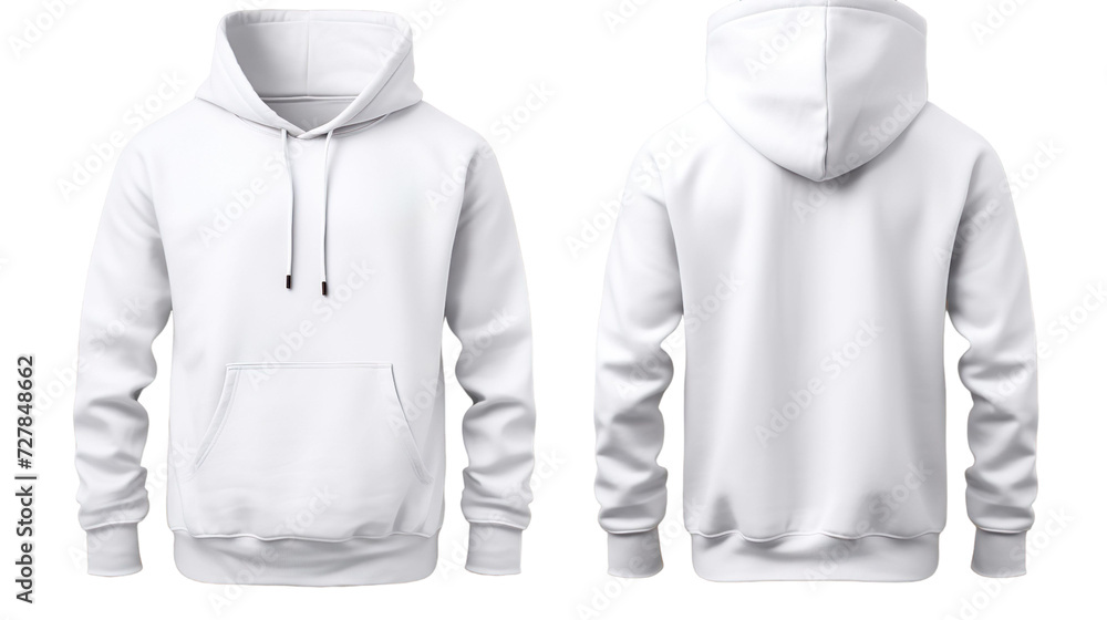 White classic Hoodie front and back in pure white without logo on ...